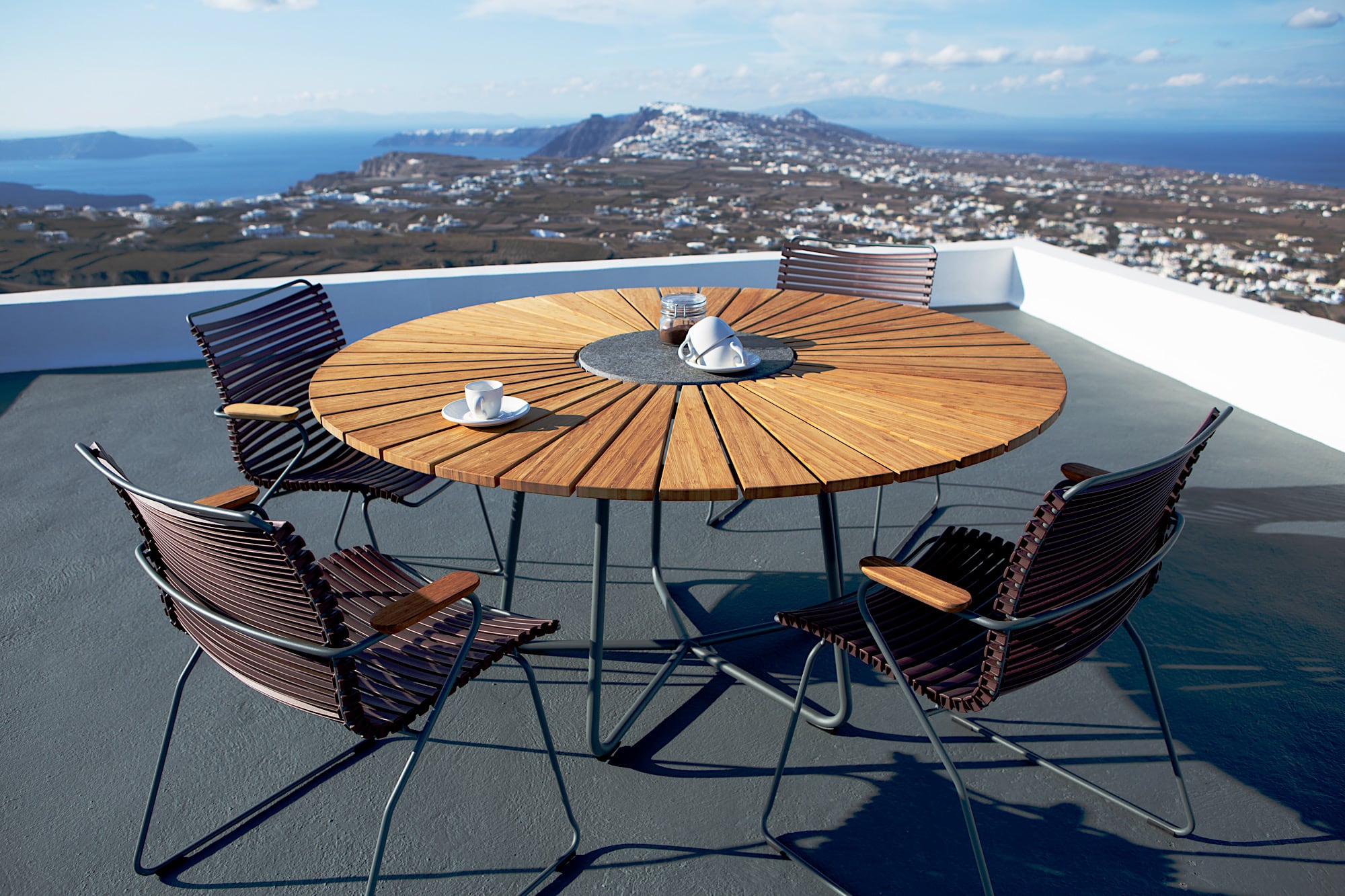 Table ronde CIRCLE, bambou et granit, aluminium thermolaqué, outdoor