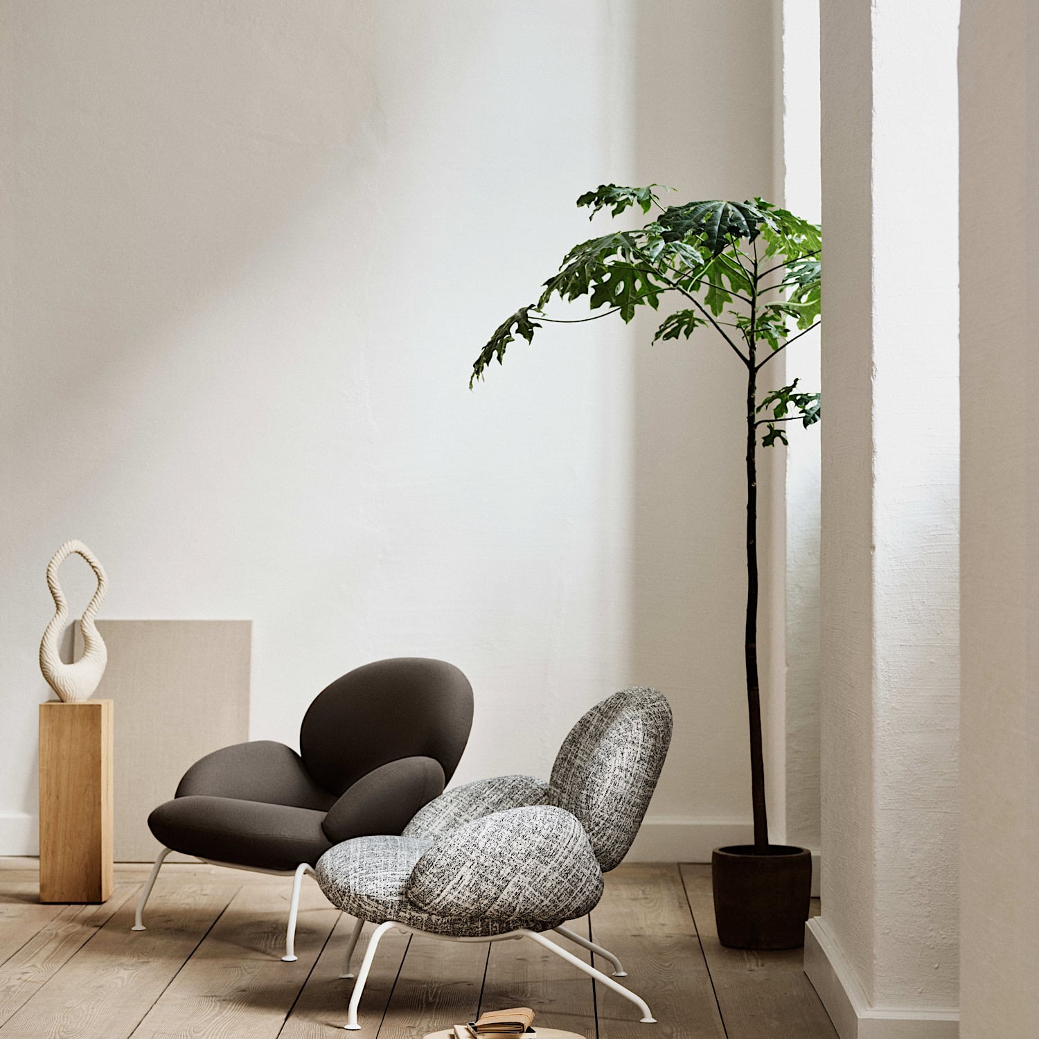 ME and U is an upholstered indoor swing, SOFTLINE